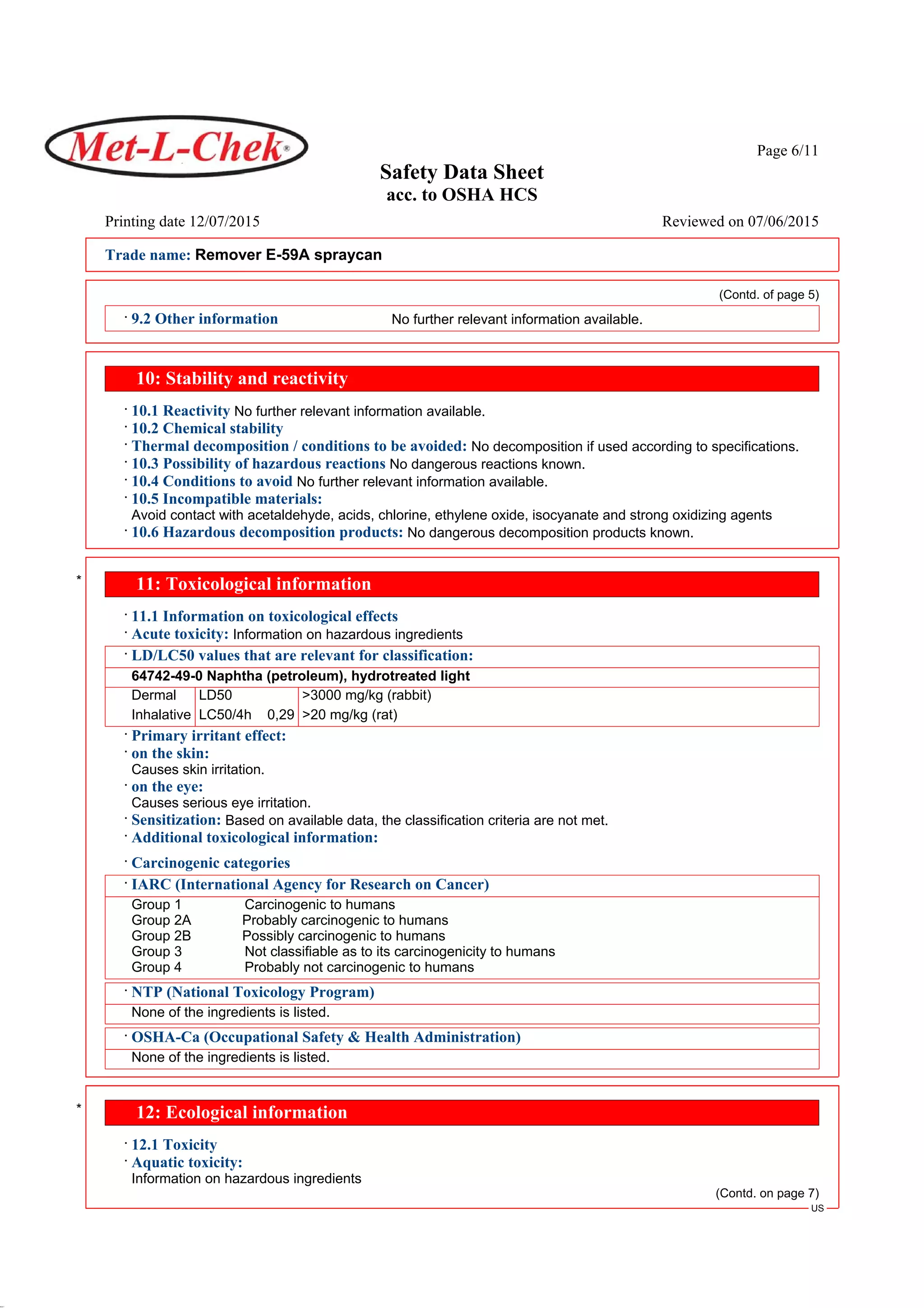 Safety data-sheet-acc-to-osha-hcs-met-l | PDF