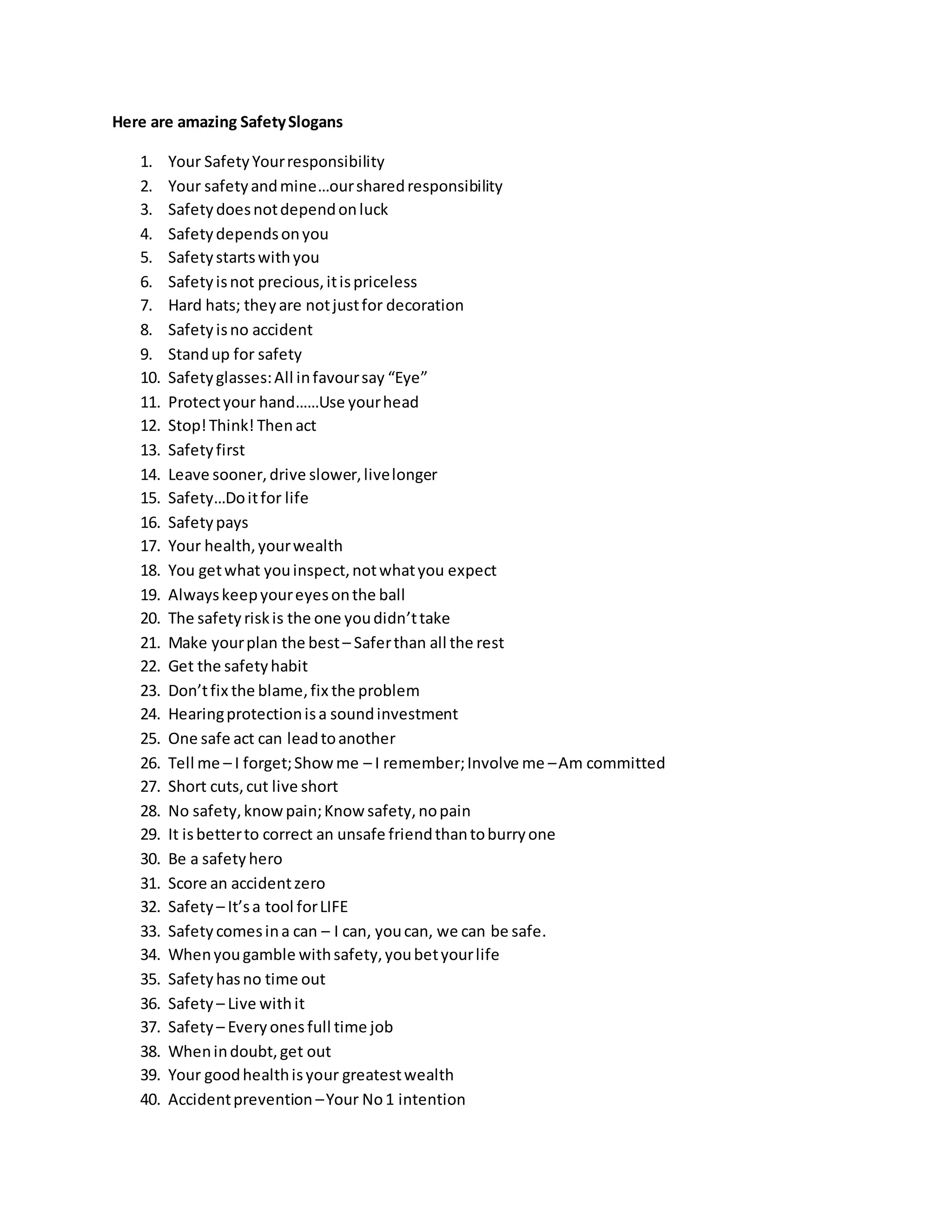 100 Amazing safety slogans | PDF