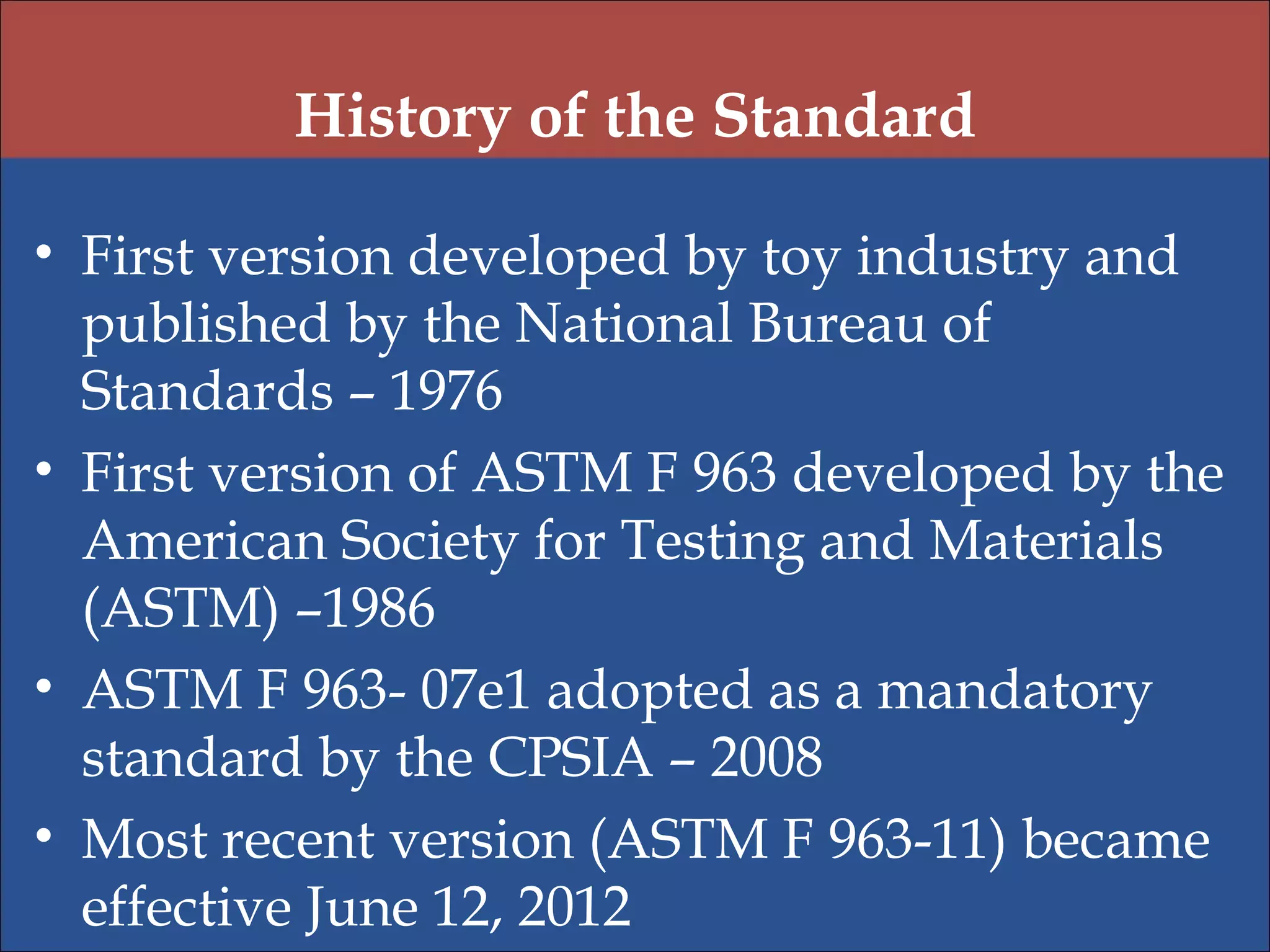 2012 CPSC Safety Academy: ASTM F963 Toy Safety Standard | PPT
