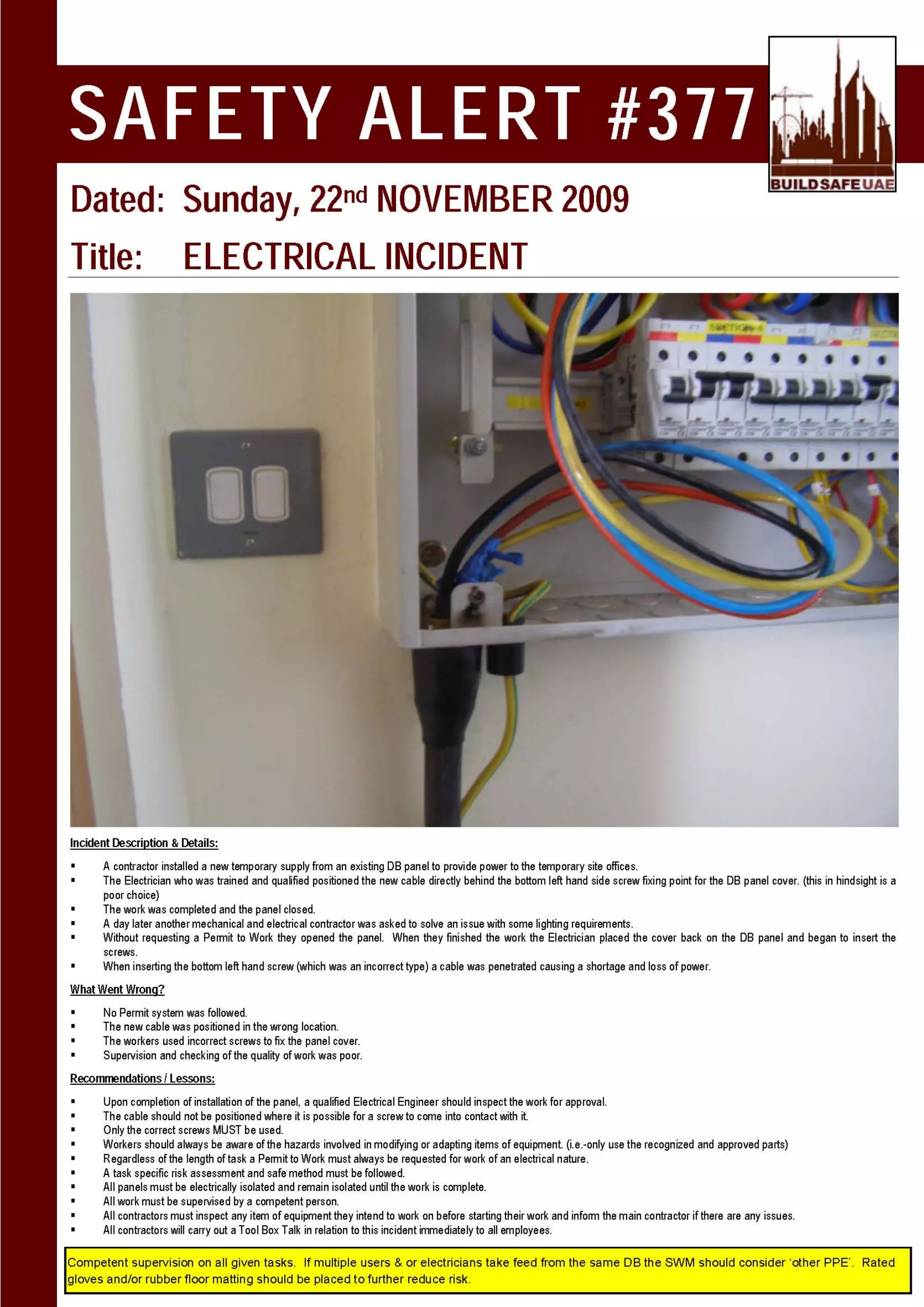 Safety Alert Electrical Incident | PDF