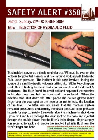 Safety Alert Injection Of Hydraulic Fluid | PDF