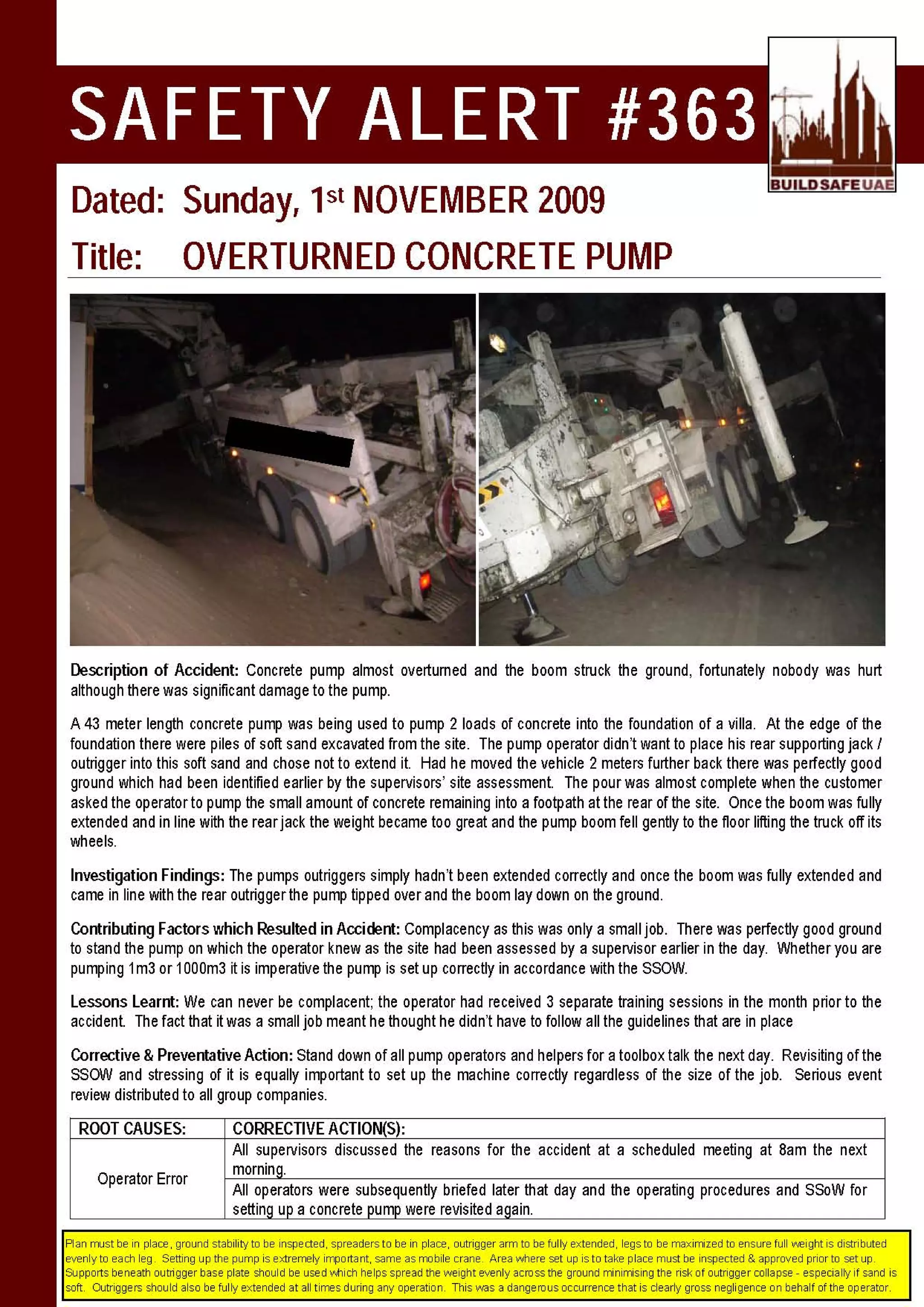 Safety Alert Overturned Concrete Pump | PDF