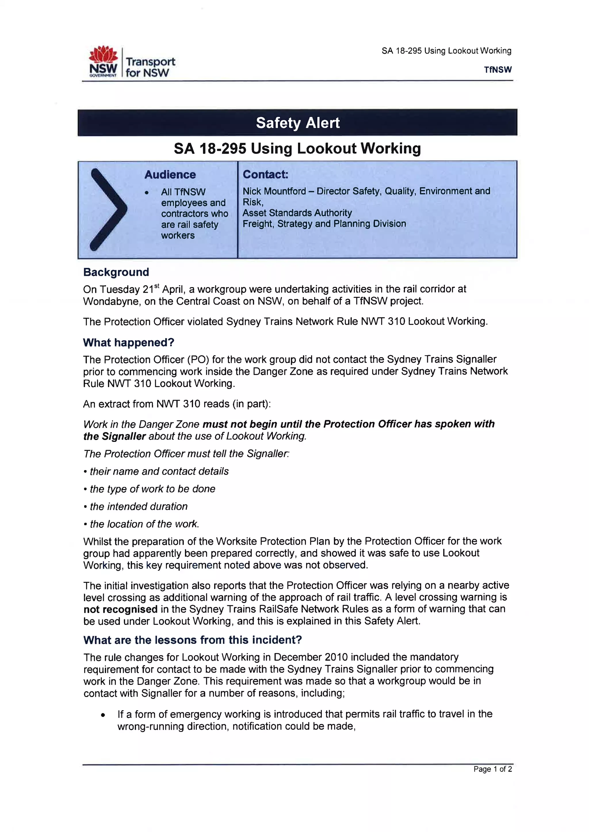 Safety alert sa 18 295 low | PDF