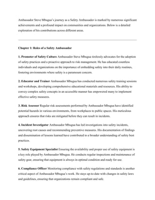 SAFETY AMBASSADOR - Ambassador Steve Mbugua Safety Ambassador | PDF