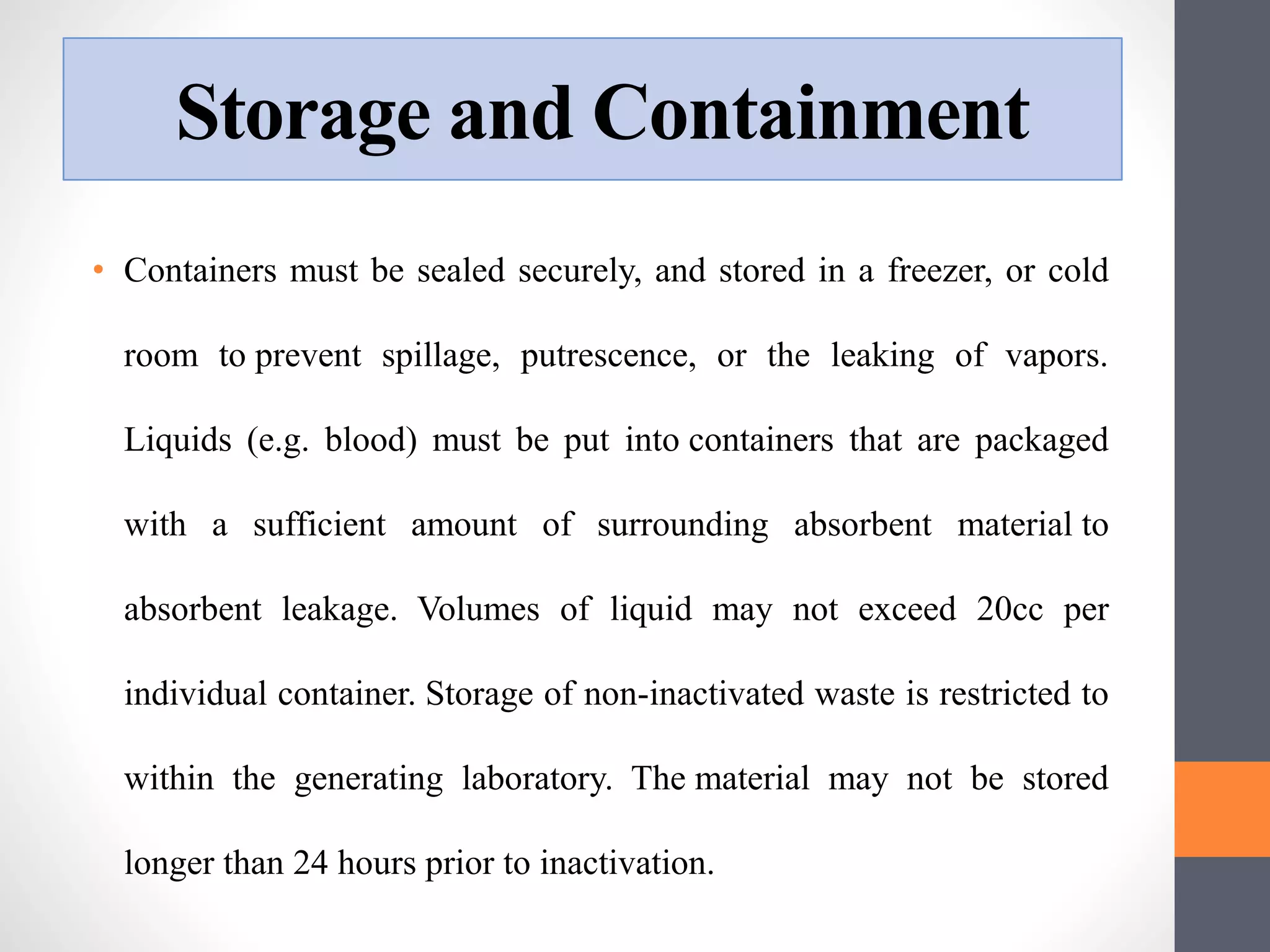 safety and biosecurity (lab 8).Storage and Containment of waste | PPTX