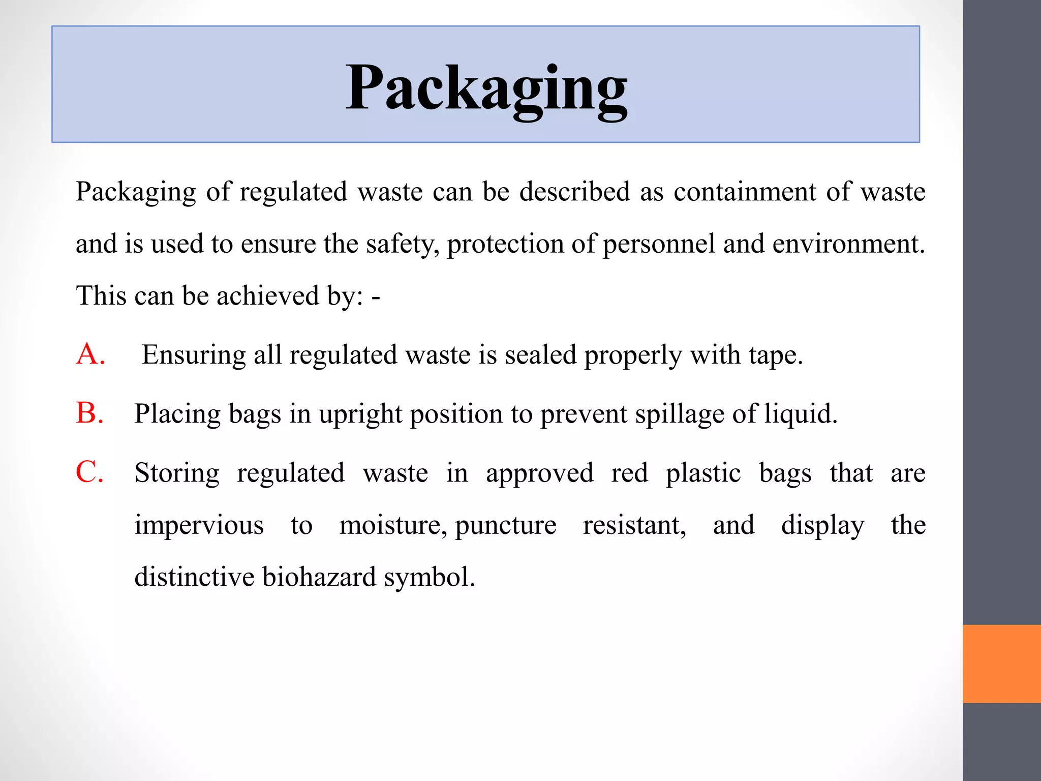 safety and biosecurity (lab 8).Storage and Containment of waste | PPTX