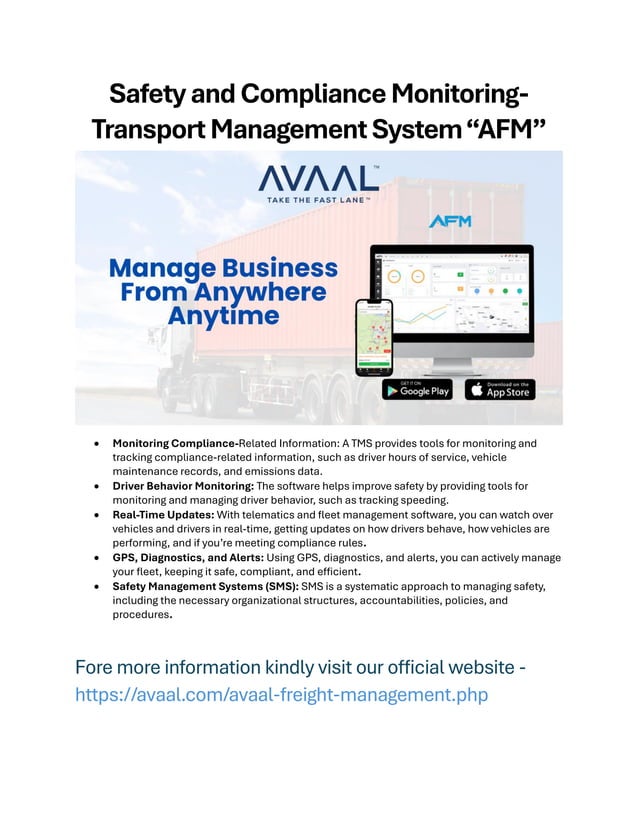 Safety and Compliance Monitoring- Transport Management System “AFM” | PDF