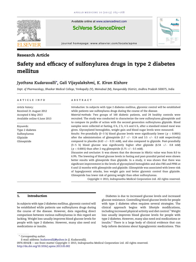 Safety and Efficacy of Sulfonylurea Drugs in Type 2 Diabetes Mellitus ...