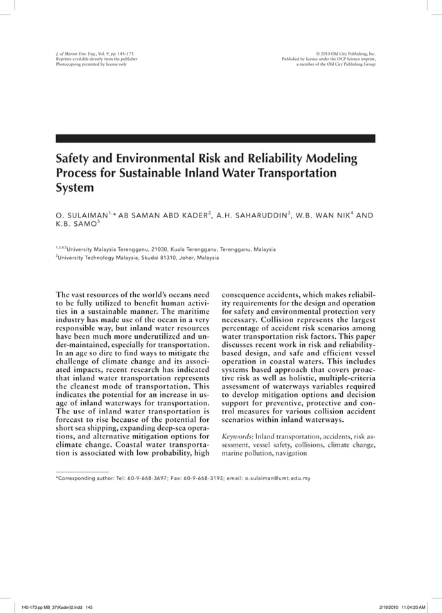 Safety and environmental risk and reliability modeling | PDF