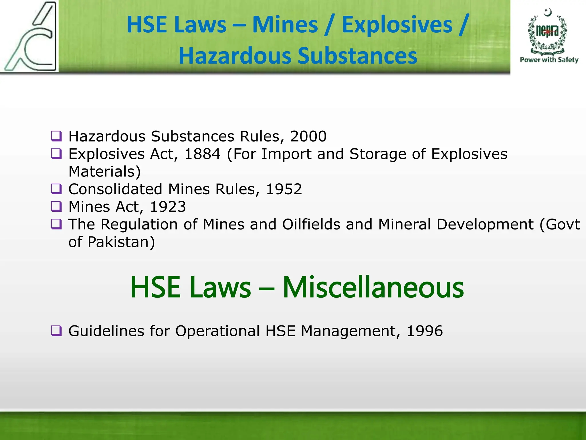 Safety and Health Laws in Pakistan NePra | PPTX