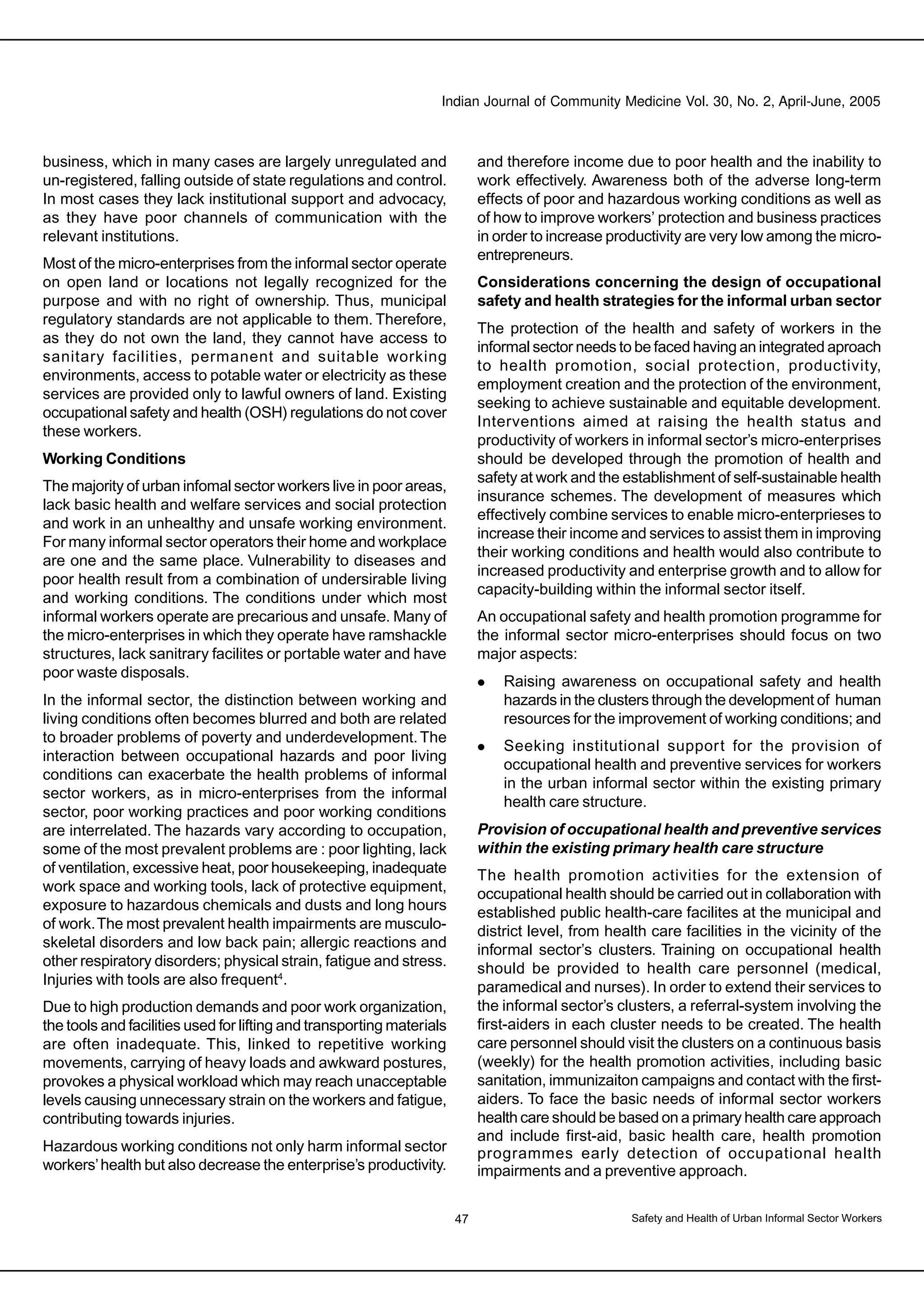 Safety and health of urban informal sector workers | PDF