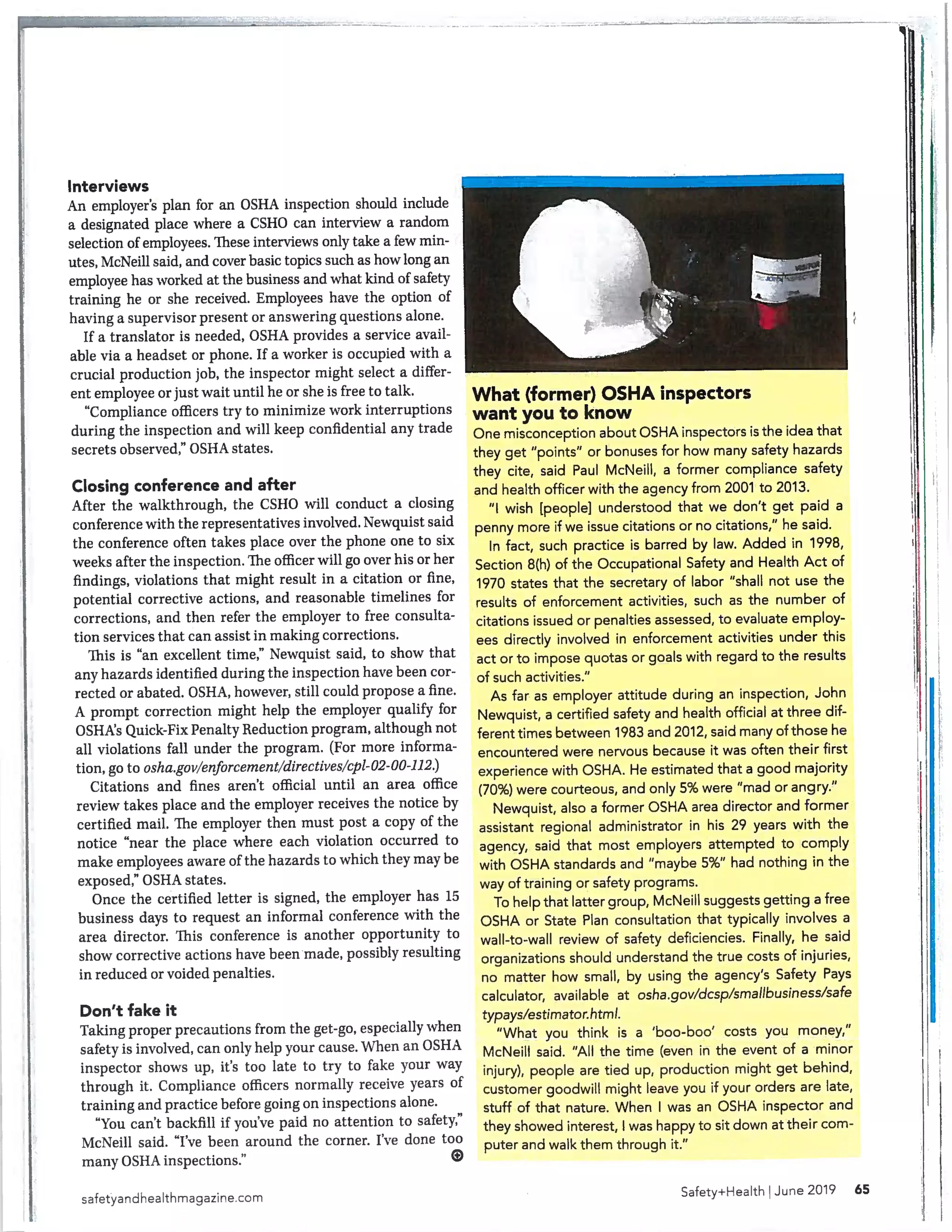What to Expect When OSHA is Inspecting / Safety & Health Magazine | PDF