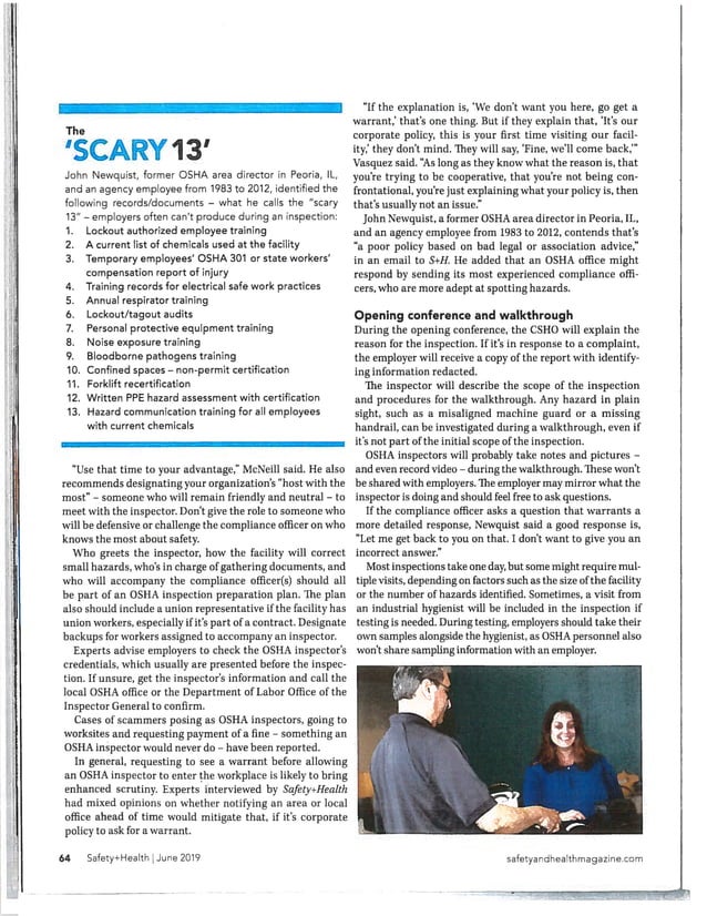 What to Expect When OSHA is Inspecting / Safety & Health Magazine | PDF