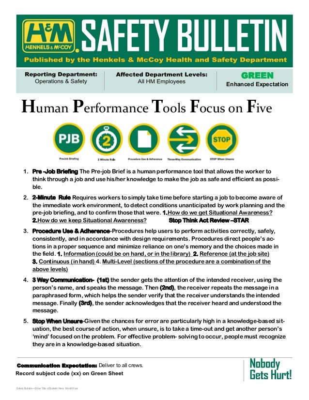 Safety bulletin focus on 5 hu tools