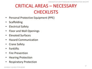 Safety checklist | PPTX | Civil Engineering Industry | Industries