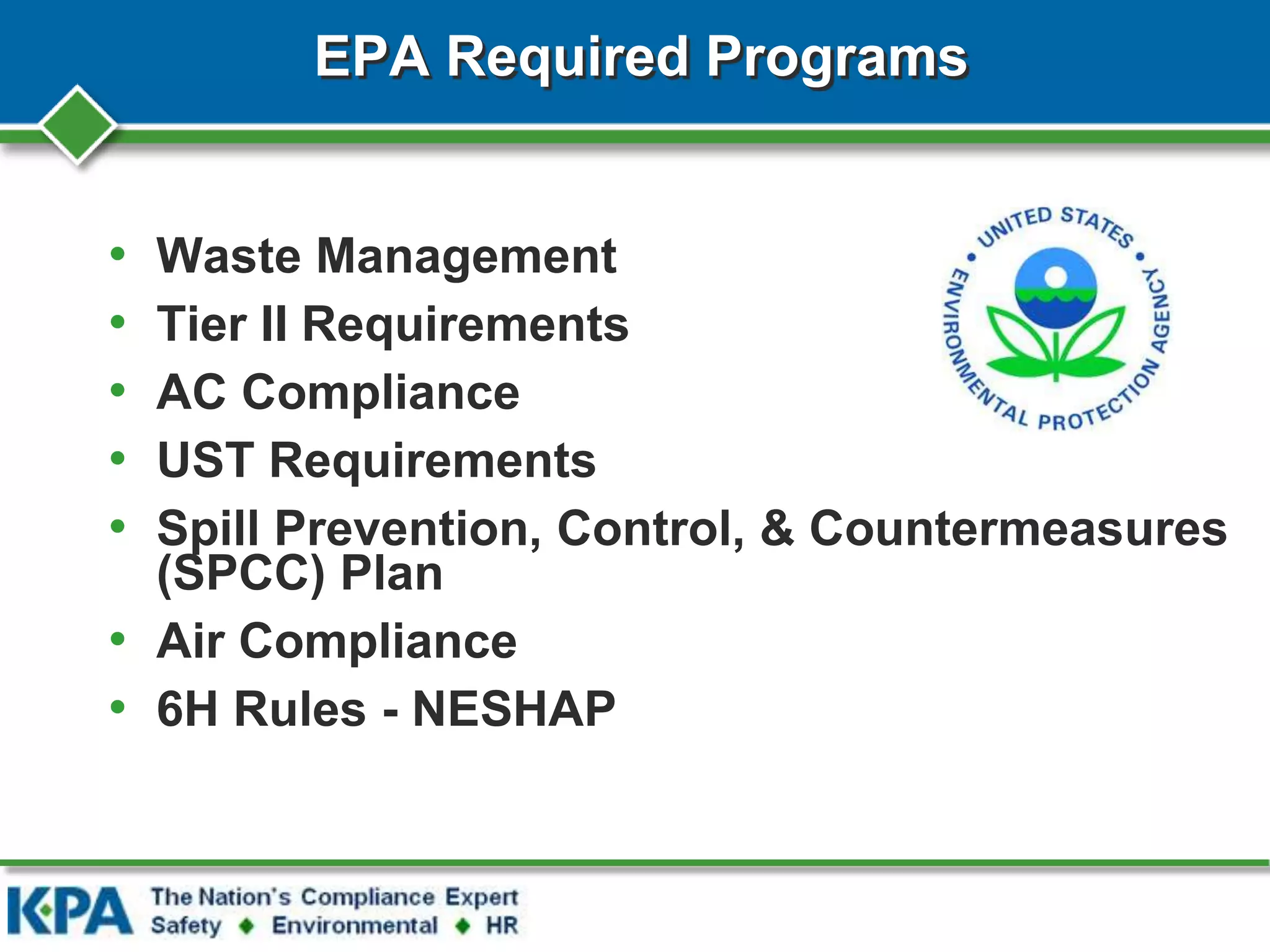 Do a Safety Checkup for your Facility OSHA/EPA/DOT Minimum Program and ...