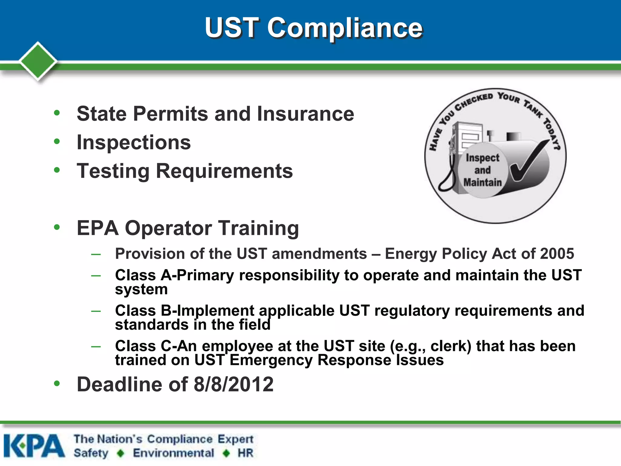 Do a Safety Checkup for your Facility OSHA/EPA/DOT Minimum Program and ...
