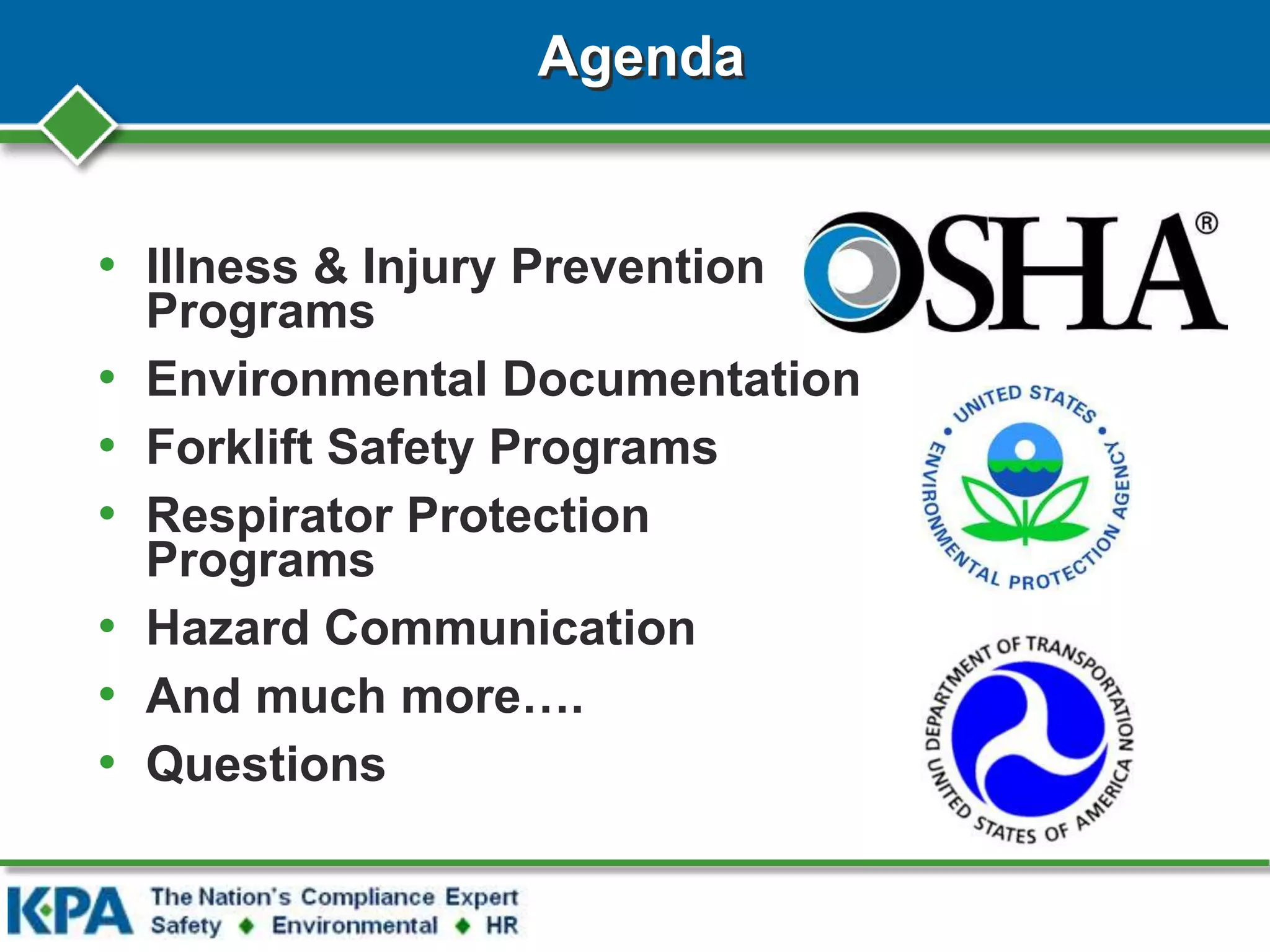 Do a Safety Checkup for your Facility OSHA/EPA/DOT Minimum Program and ...