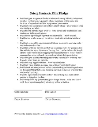 Safety Contract For Kids Online Usage | PDF