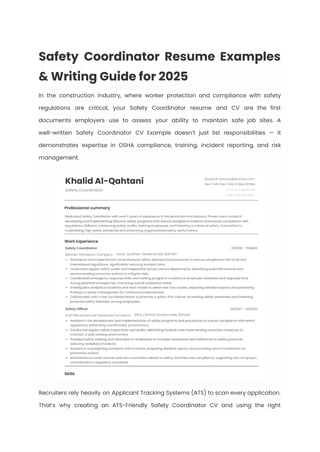 Safety Coordinator Resume Examples & Writing Guide for 2025 | PDF