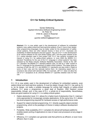 Safety criticalc++ | PDF | Programming Languages | Computing