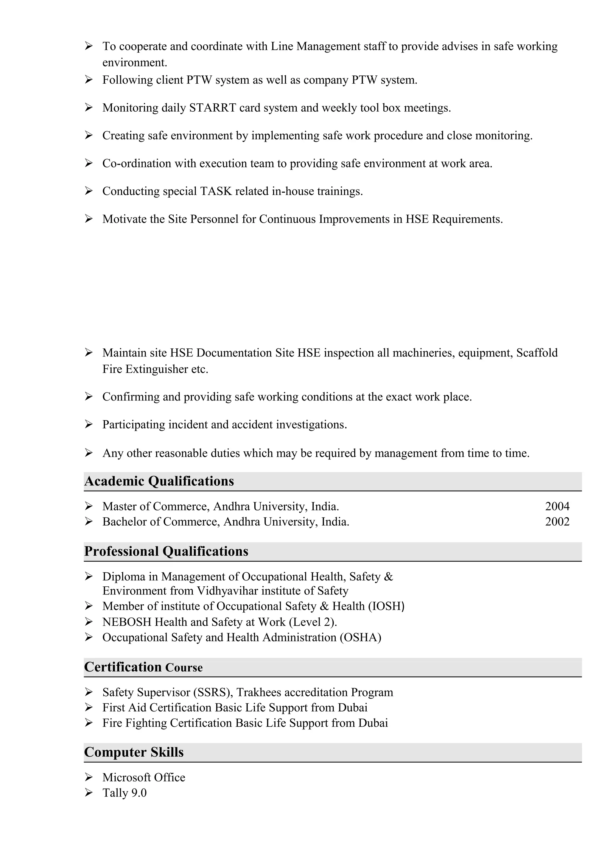 Safety cv | DOC