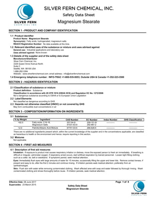 Safety Data Sheet of Magnesium Stearate | PDF