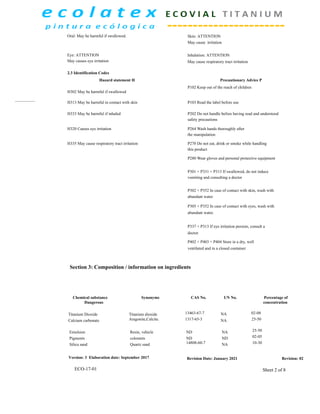 Safety data sheet (sds), ecovial titanium, eanglish | PDF | First Aid ...