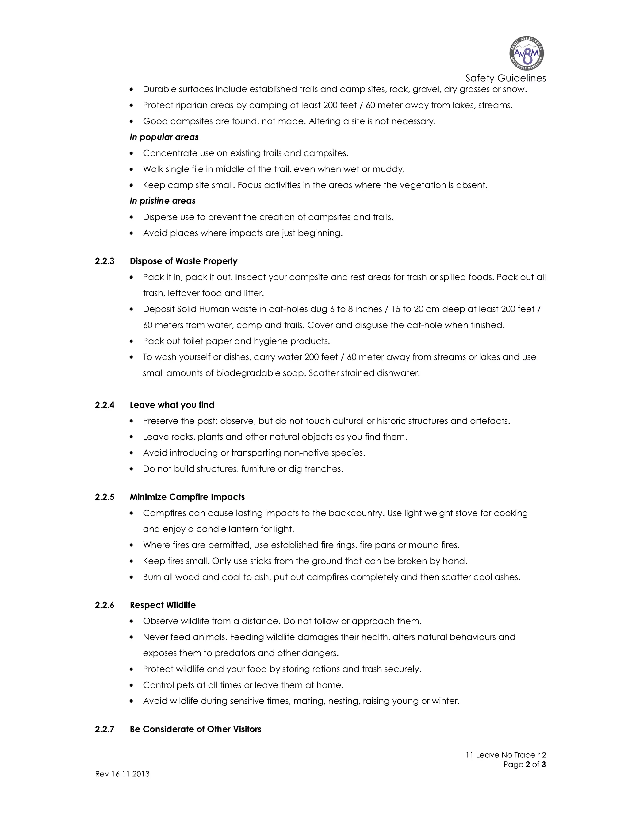 Safety guidelines by ec 11 leave no trace lnt- r 2 | PDF