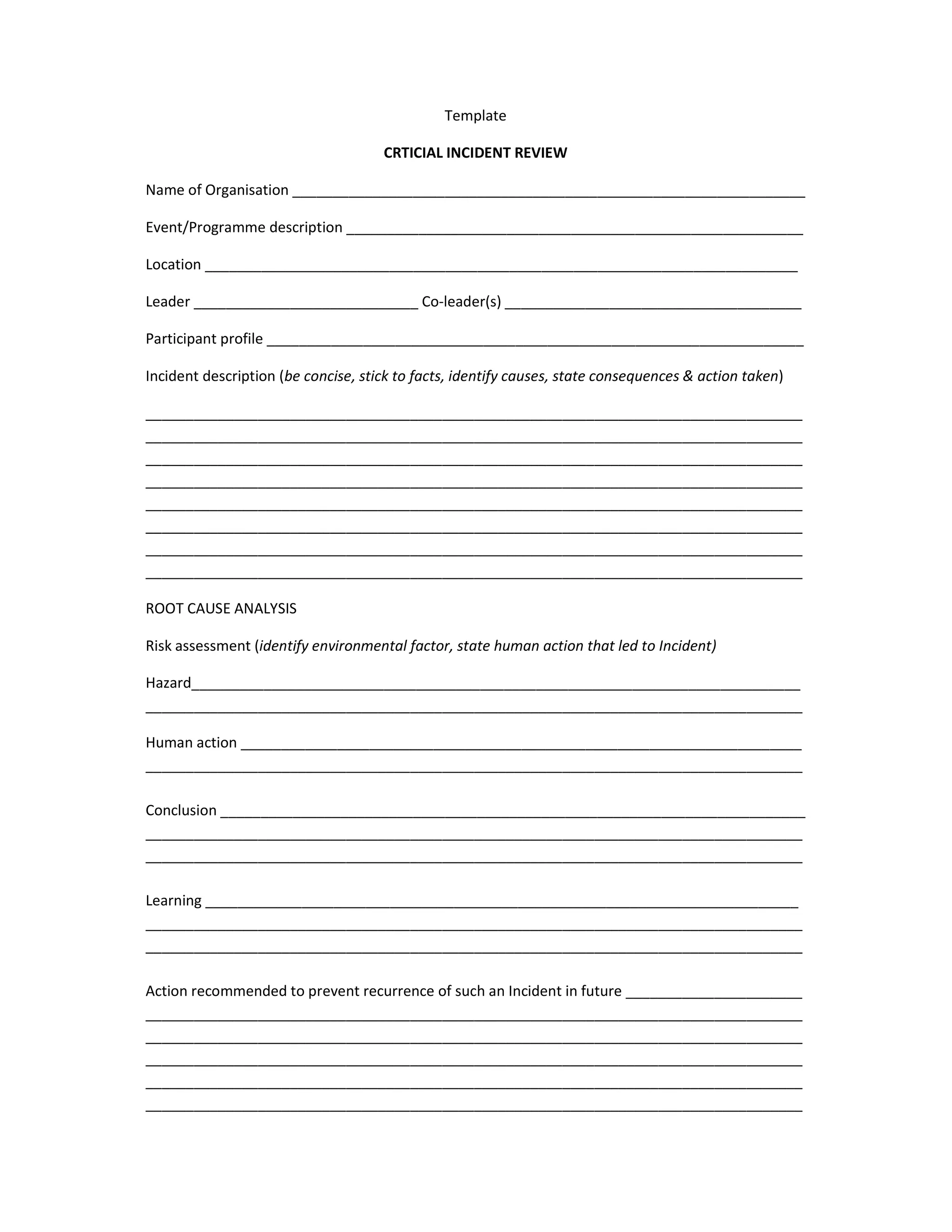 Safety guidelines by ec 16.2 template - crticial incident review | PDF