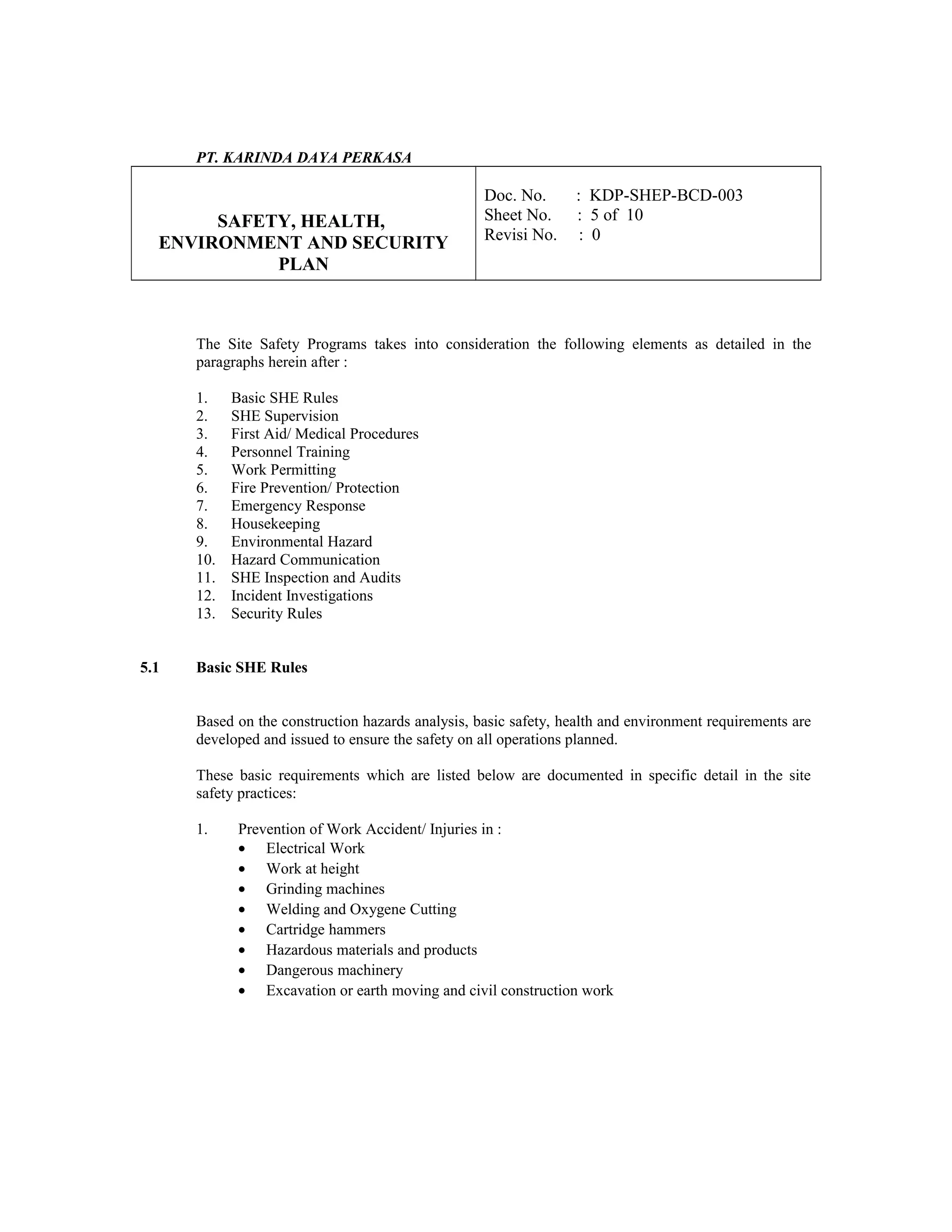 Safety health and environment | DOC