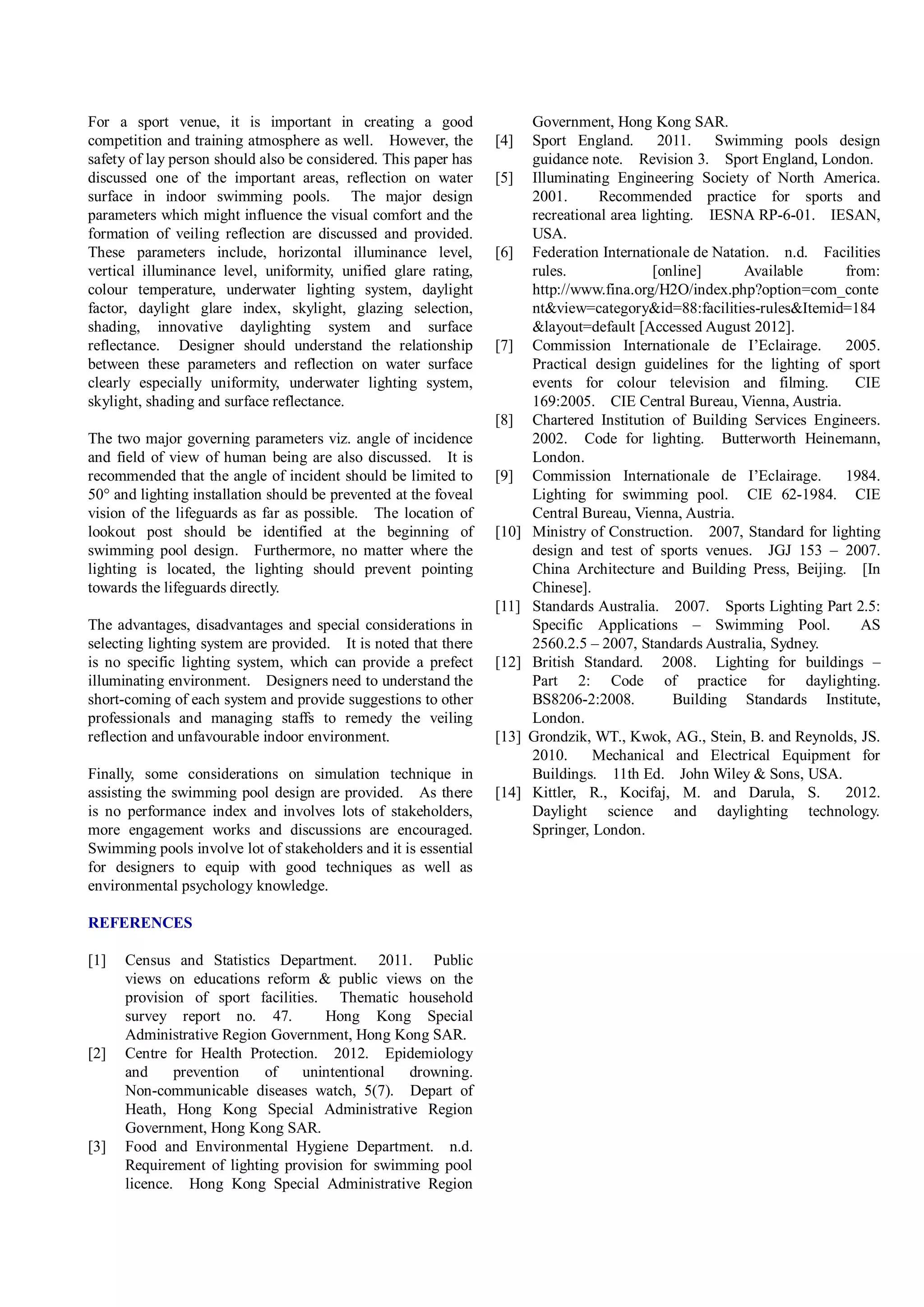 Safety in lighting design for indoor swimming | PDF