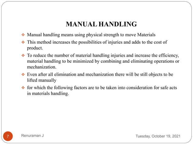 Safety in Material Handling | PPTX | Injuries | Diseases and Conditions