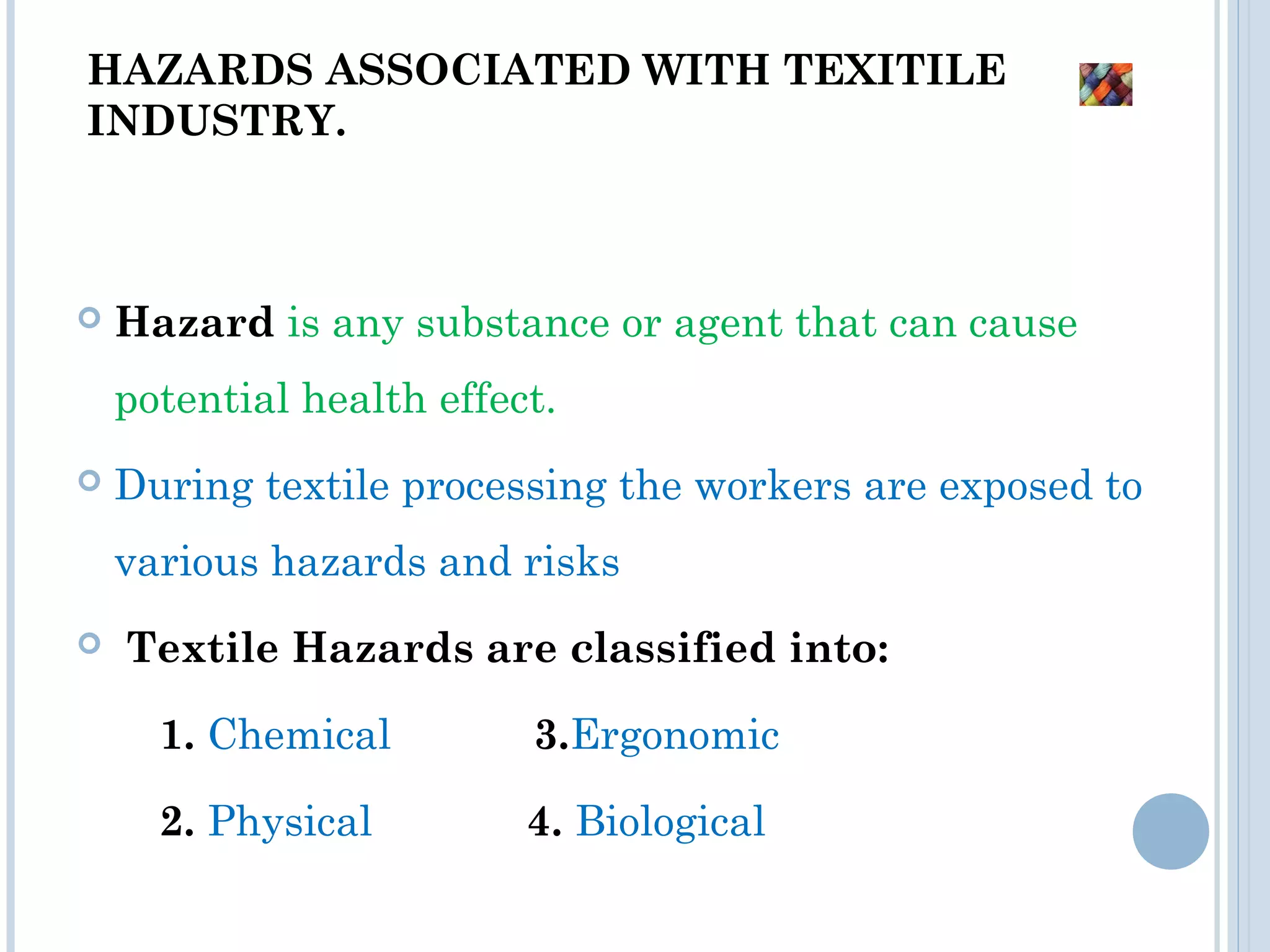 Health and Safety Issues in textile sector | PPT
