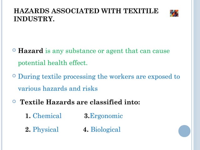 Health and Safety Issues in textile sector | PPT | Lung and Respiratory ...