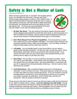 Safety is Not a Matter of Luck 3.12.14 | National & Civic Holidays ...