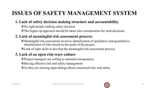 SAFETY MANAGEMENT ISSUES, BENEFITS AND CHALLENGES.pptx | Civil ...