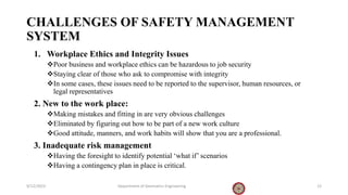 SAFETY MANAGEMENT ISSUES, BENEFITS AND CHALLENGES.pptx | Civil ...