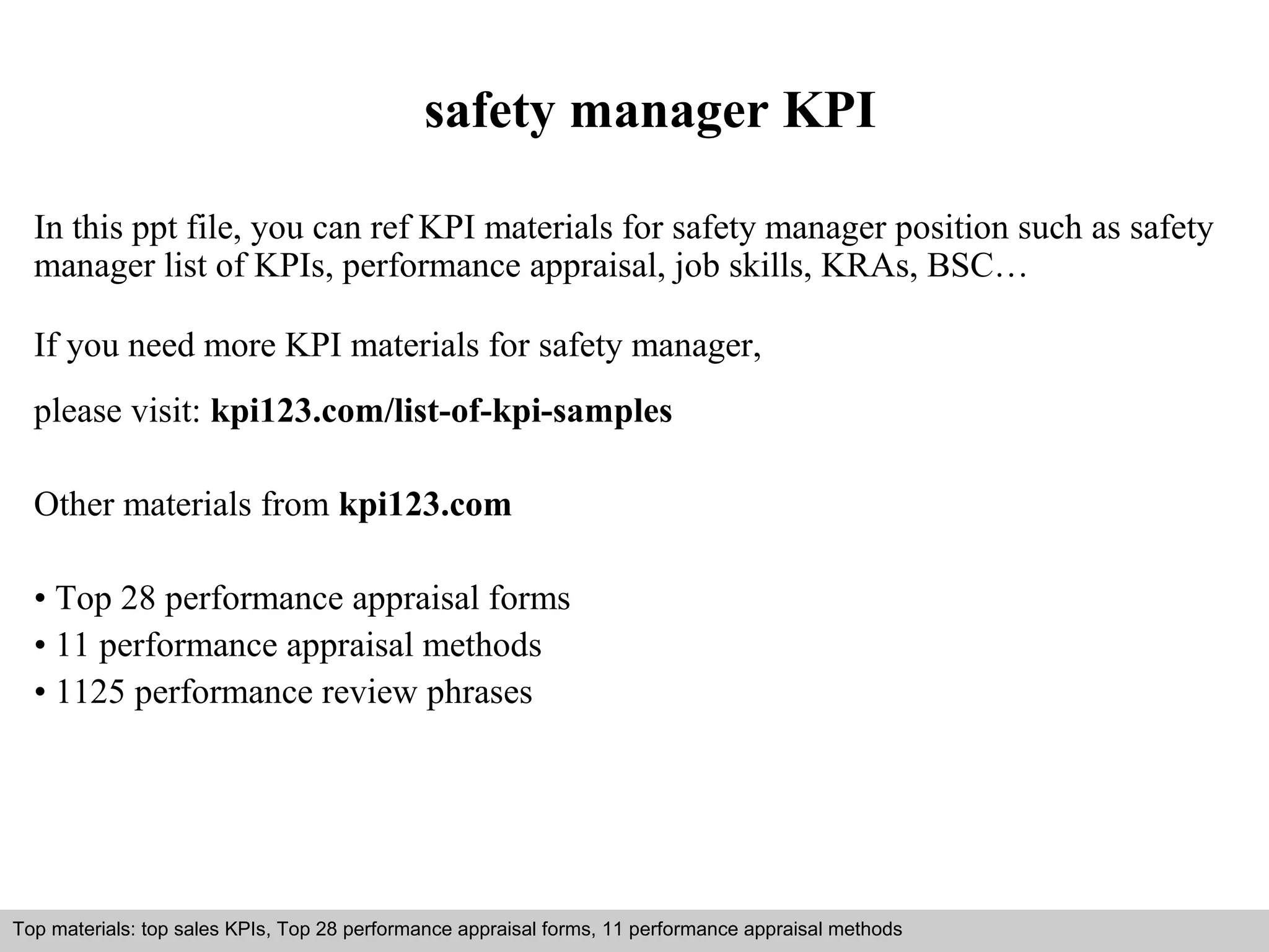 Safety manager kpi | PPT