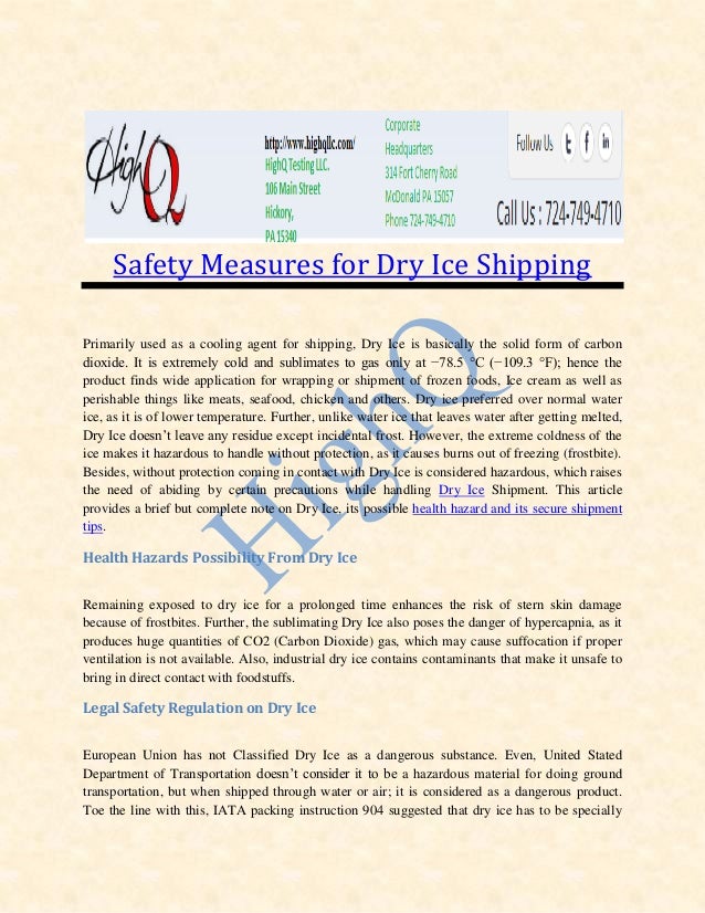 Safety measures for dry ice shipping