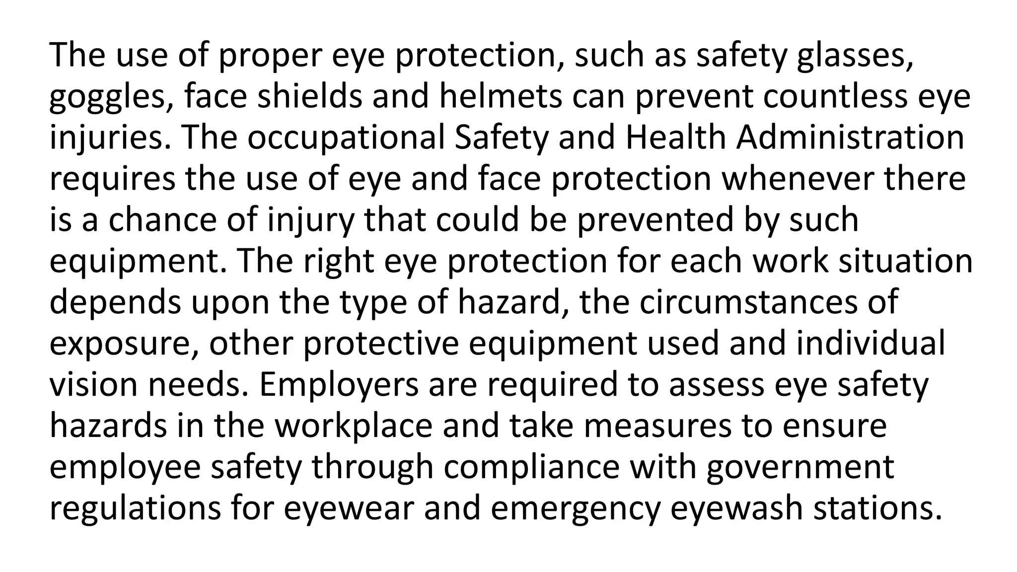 Safety measures to prevent ocular injuries | PPTX