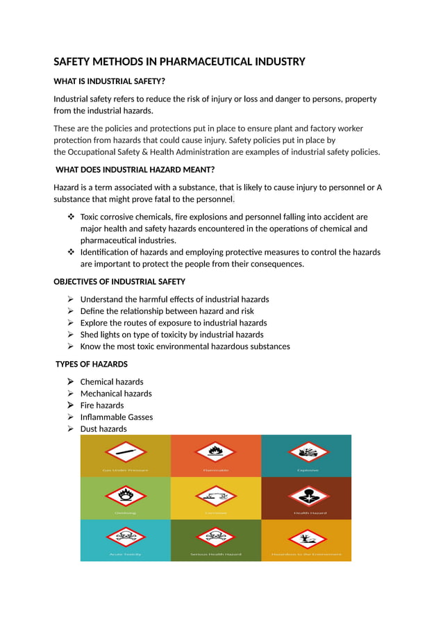 Safety methods in pharmaceutical industry | PDF