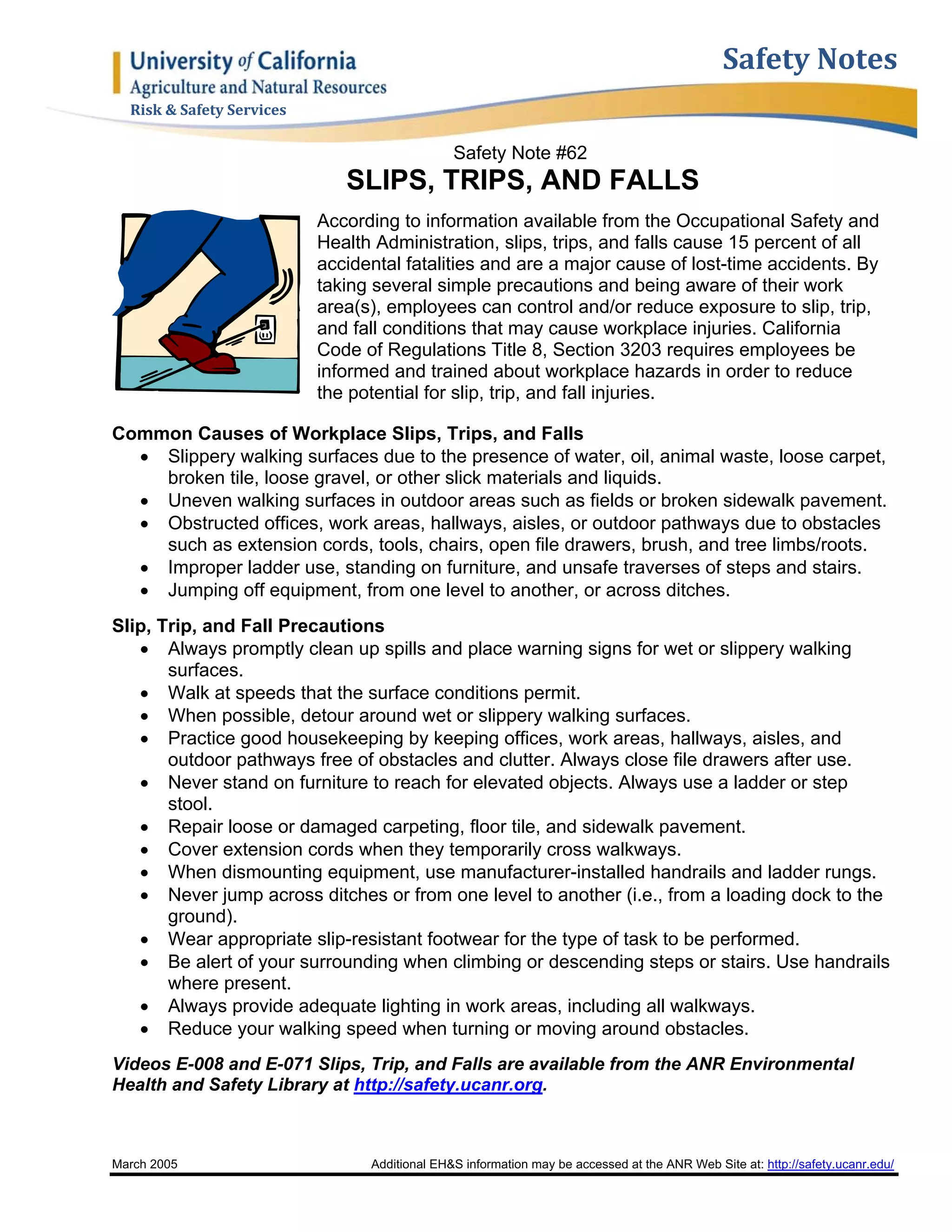 Safety note slip trip fall | PDF | Injuries | Diseases and Conditions