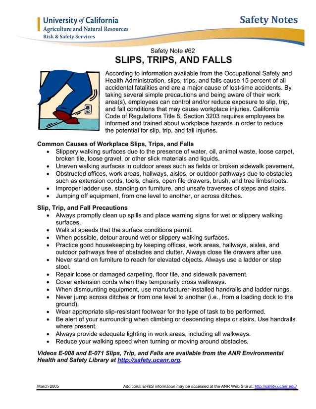 Safety note slip trip fall | PDF | Injuries | Diseases and Conditions