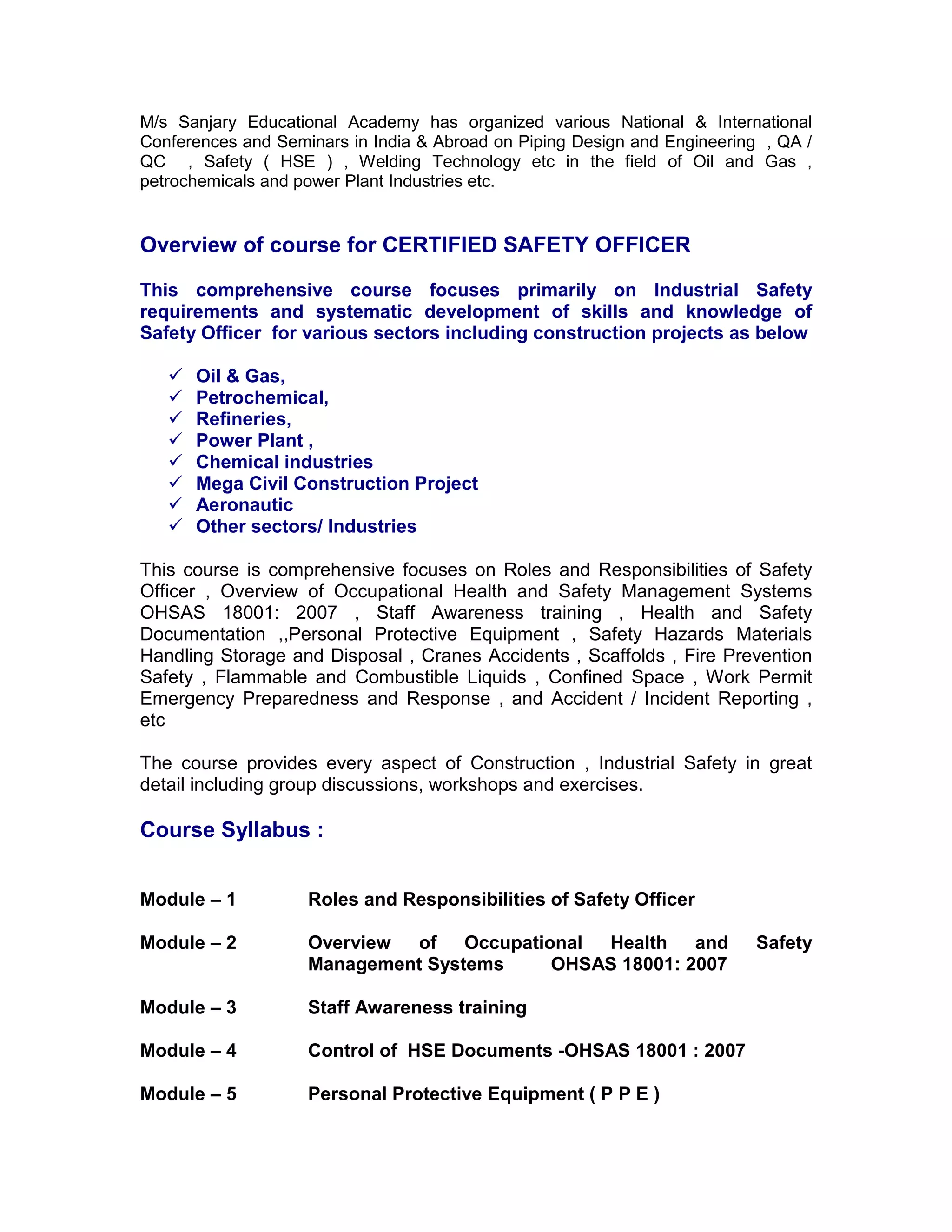 Safety officer course | PDF