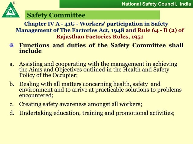 Safety Organisation & Safety Committee and its Effective Functioning ...