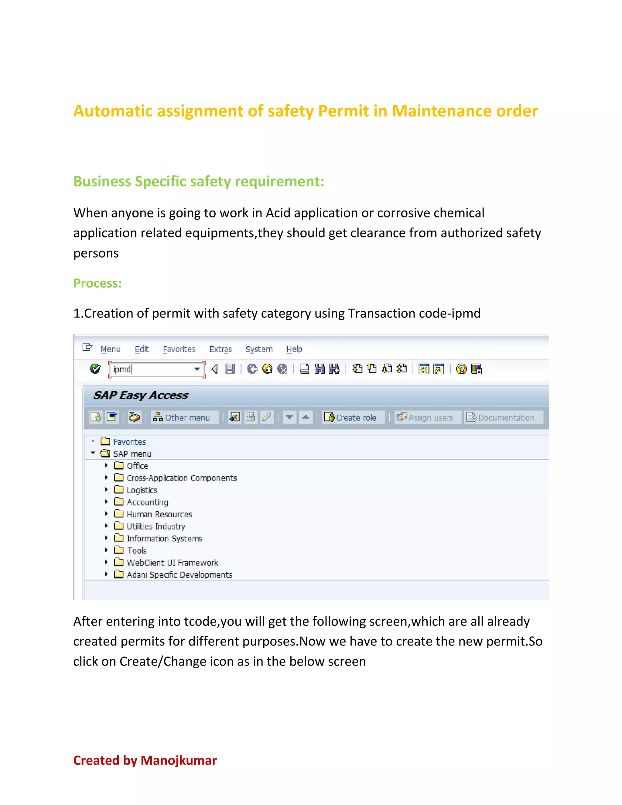 Safety permit with ipmd SAP | PDF