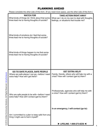 Safety Planning for Suicide Risk | PDF