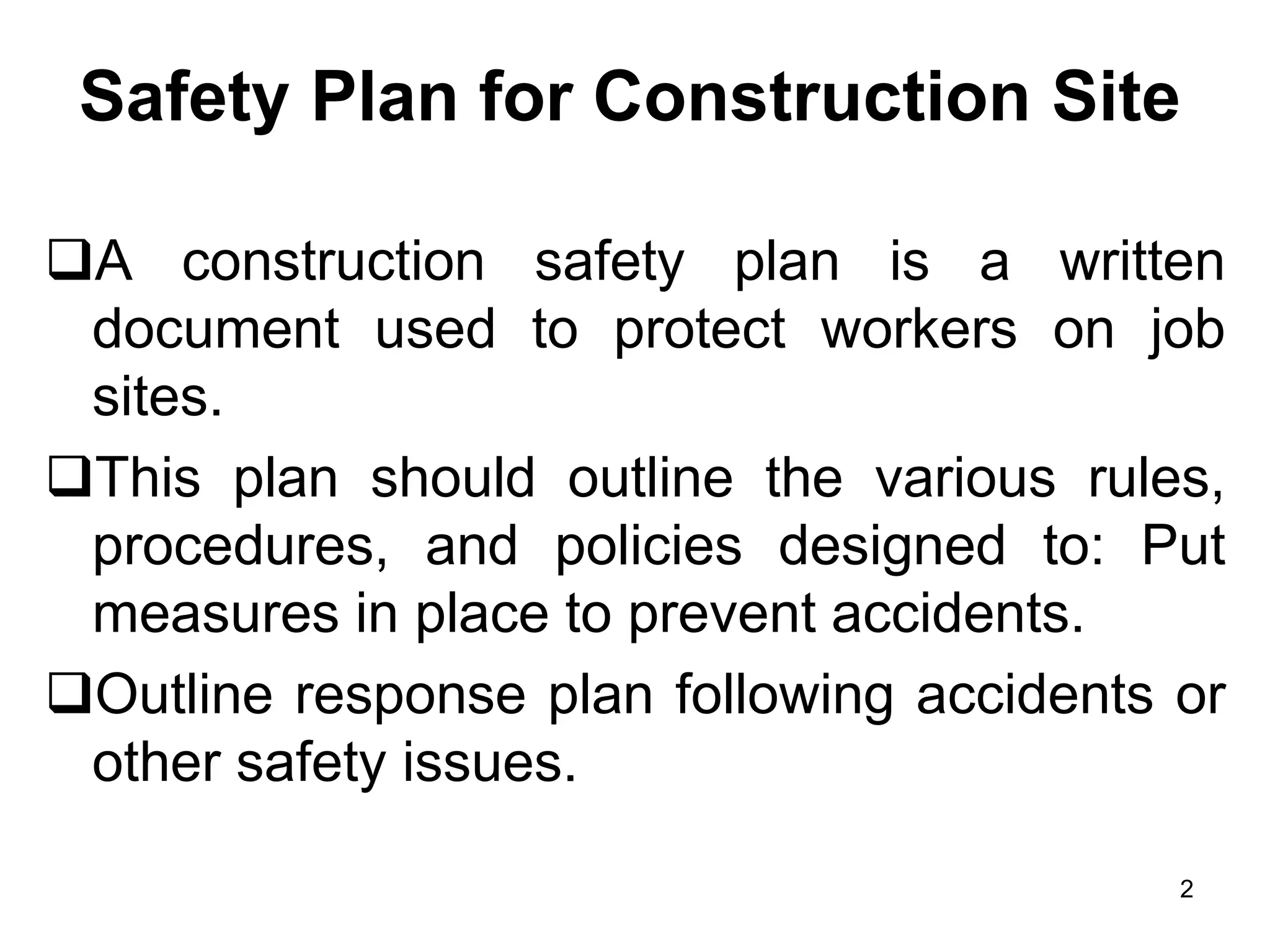 Preparation of safety plan and monitoring in construction at site | PDF ...