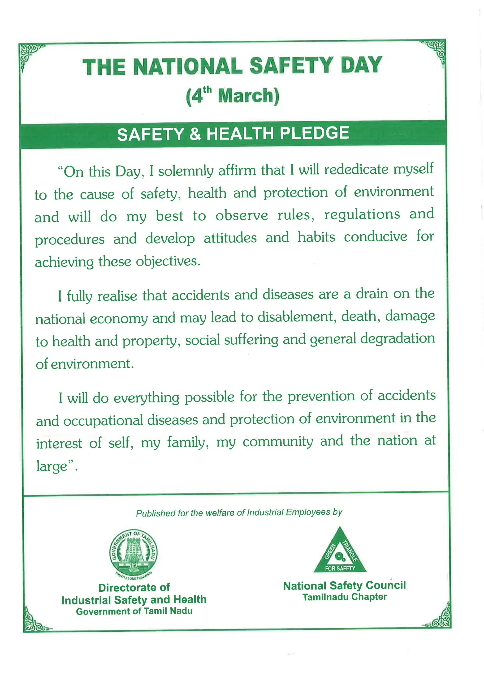 Safety Pledge and national safety day ce | PDF